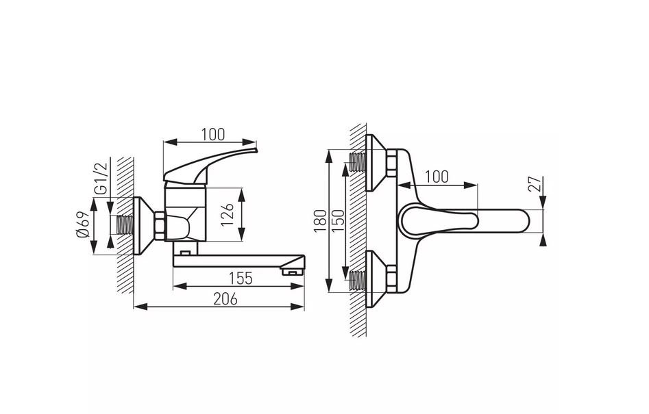 Ferro Basic bateria umywalkowa ścienna z ruchomą wylewką chrom ...