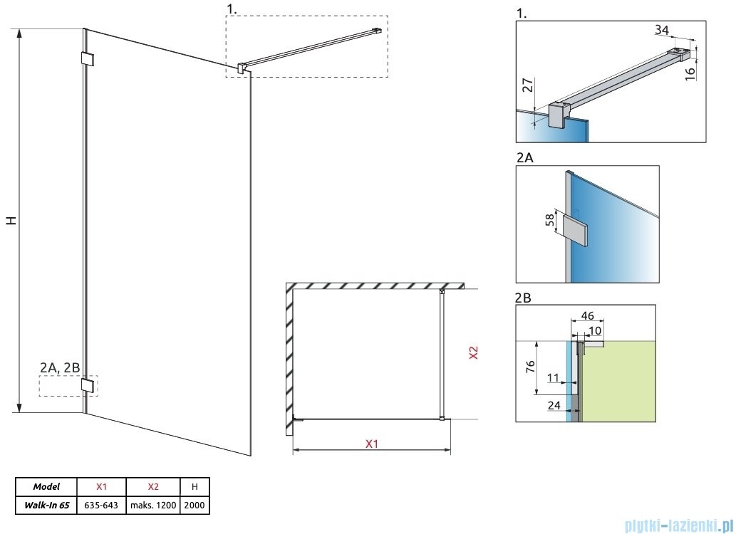 Radaway Essenza Pro Brushed Nickel 65x200 kabina Walk-in szczotkowany ...