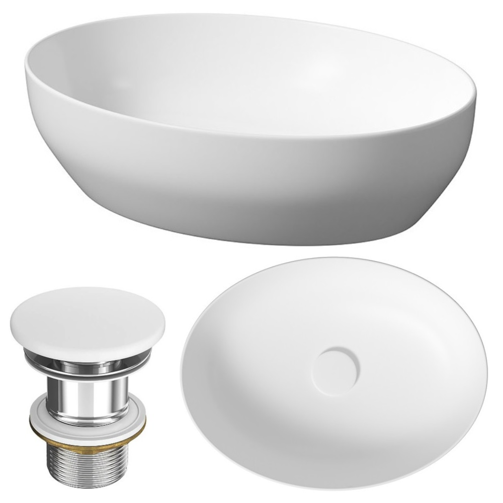 Umywalka nablatowa Larga elipsa 50x38 cm biały mat + korek - Umywalki ...