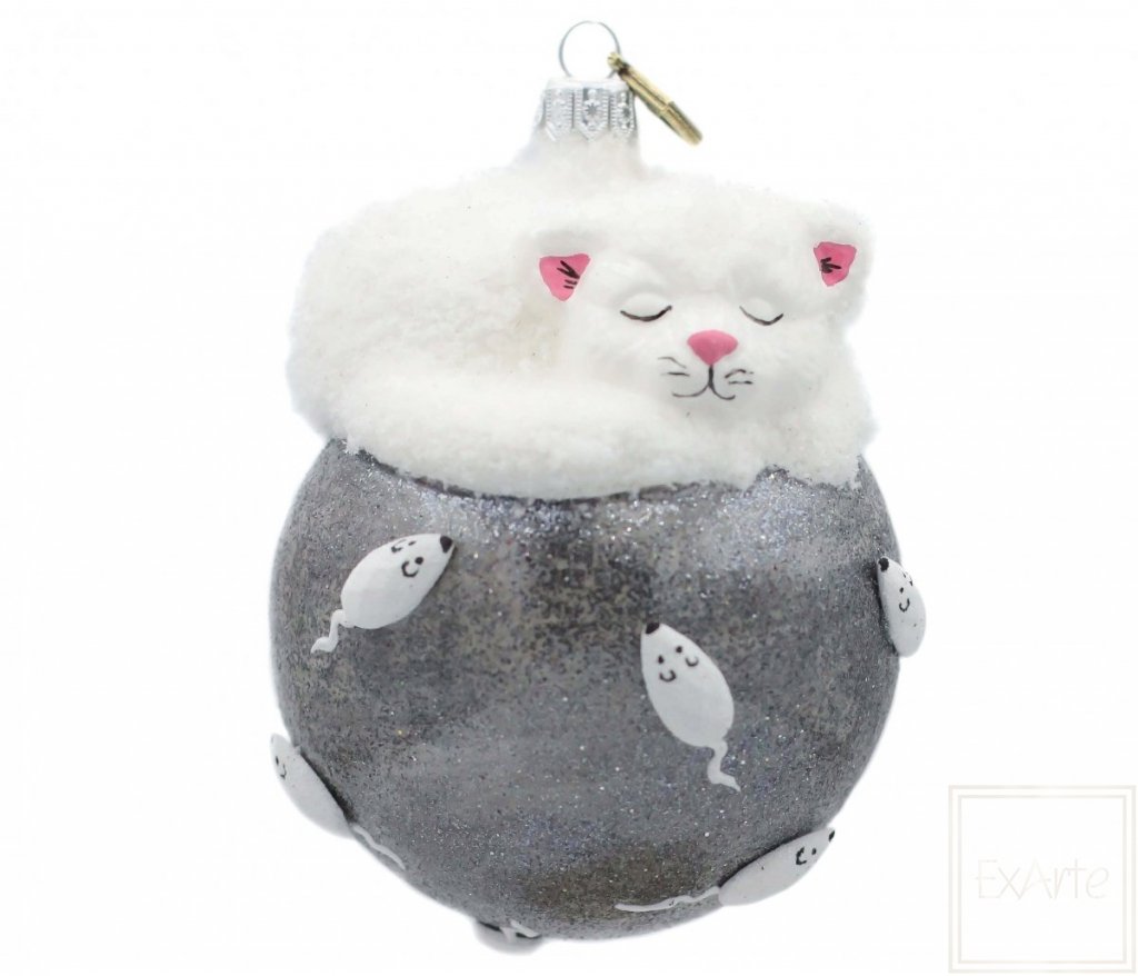 Christmas bauble cat 11cm - On a Silver Ball of Yarn - Frost cover - ExArte