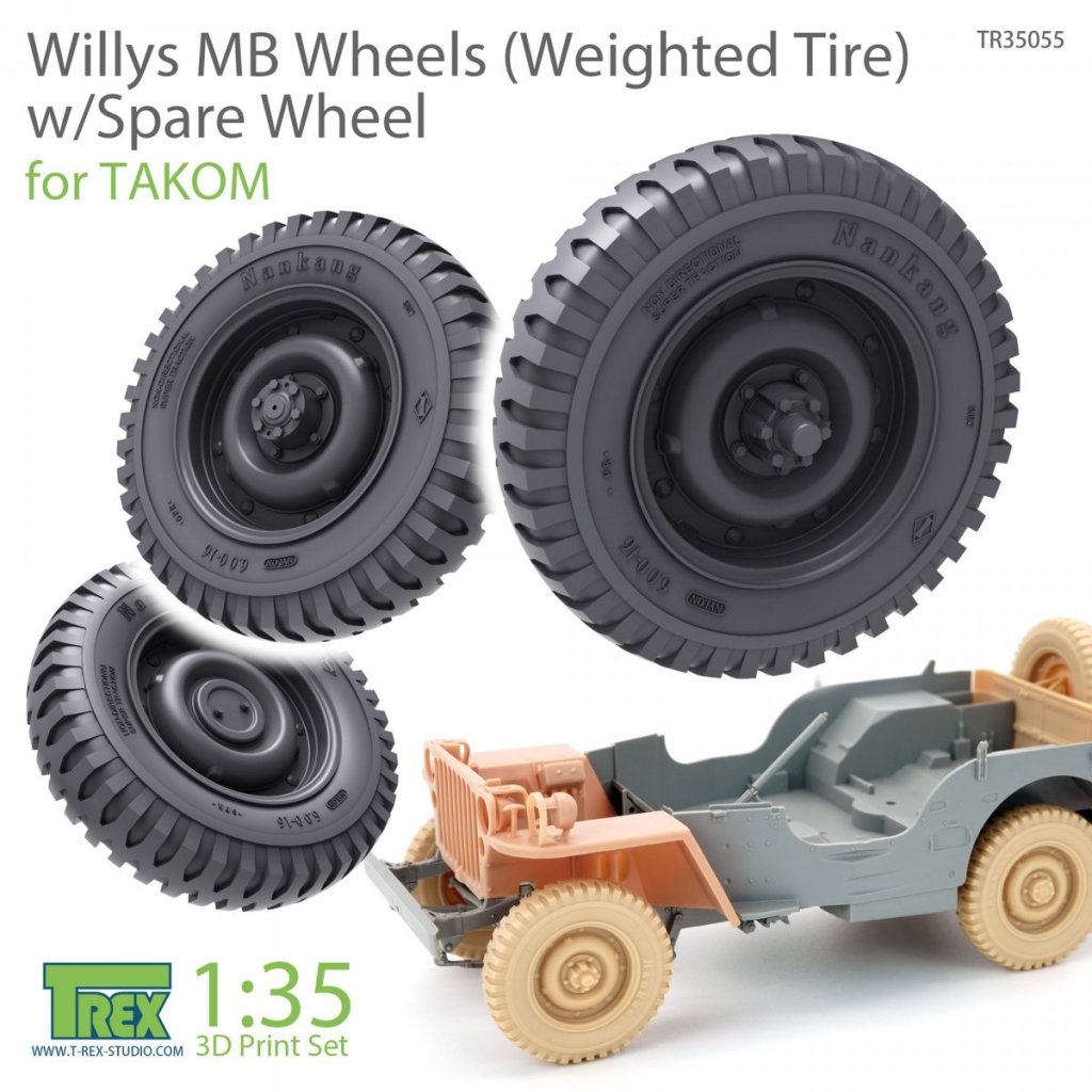 T-Rex Studio TR35055 Willys MB Wheels (Weighted Tire) w Spare Wheel 1 ...