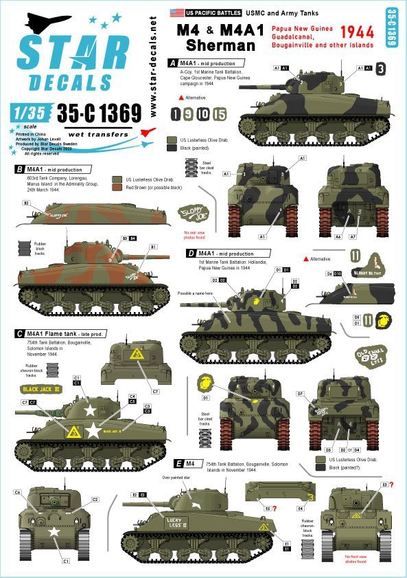 Star Decals 35-C1369 US PACIFIC WARS - 1944 M4 and M4A1(mid) Sherman 1 ...