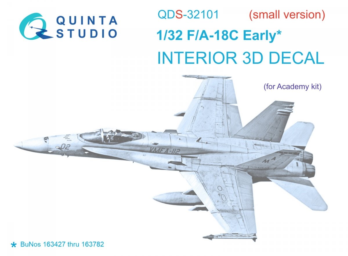 Quinta Studio QDS-32101 F A-18C Early 3D-Printed coloured Interior on decal paper (Academy ...