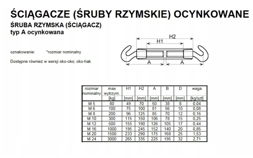 ŚRUBA RZYMSKA UCHO+UCHO M16 - Śruba rzymska oko+oko - Śruby rzymskie - LINY ŁAŃCUCHY HAKI OSPRZĘT