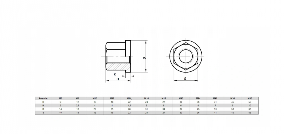 NAKRĘTKA WYSOKA KOŁNIERZEM M 16 DIN 6331 KL10 - Podstawowy gwint ...