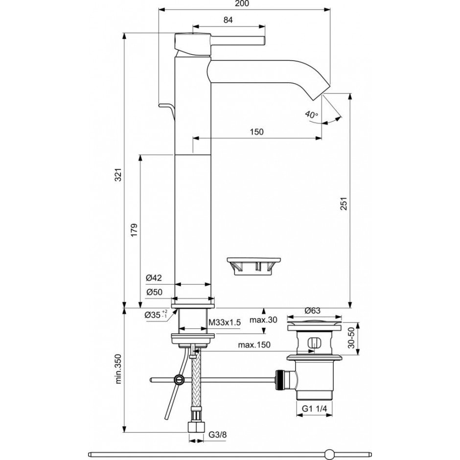 Ideal Standard Ceraline bateria umywalkowa wysoka czarny mat BC269AA ...