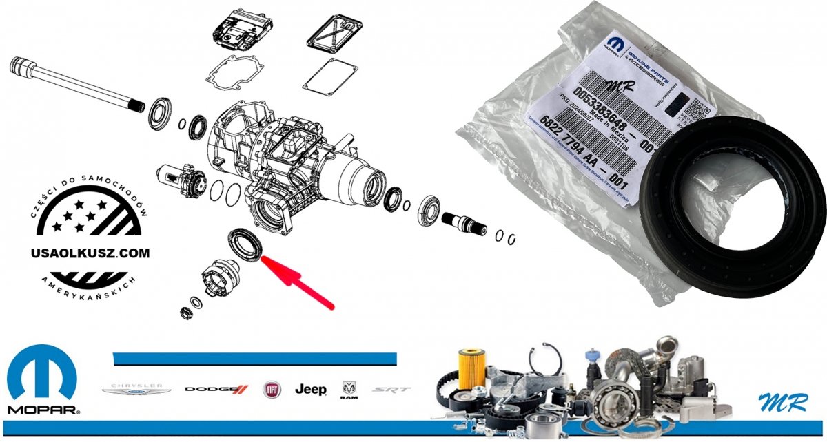 Uszczelniacz wałka ataku tylnego mostu DK4 MOPAR Jeep Cherokee KL 2014 ...