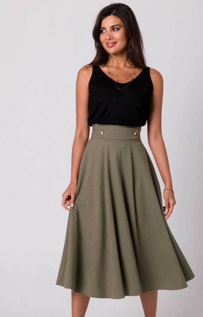 Bewear B265 spódnica midi rozkloszowana khaki | Intimiti.pl