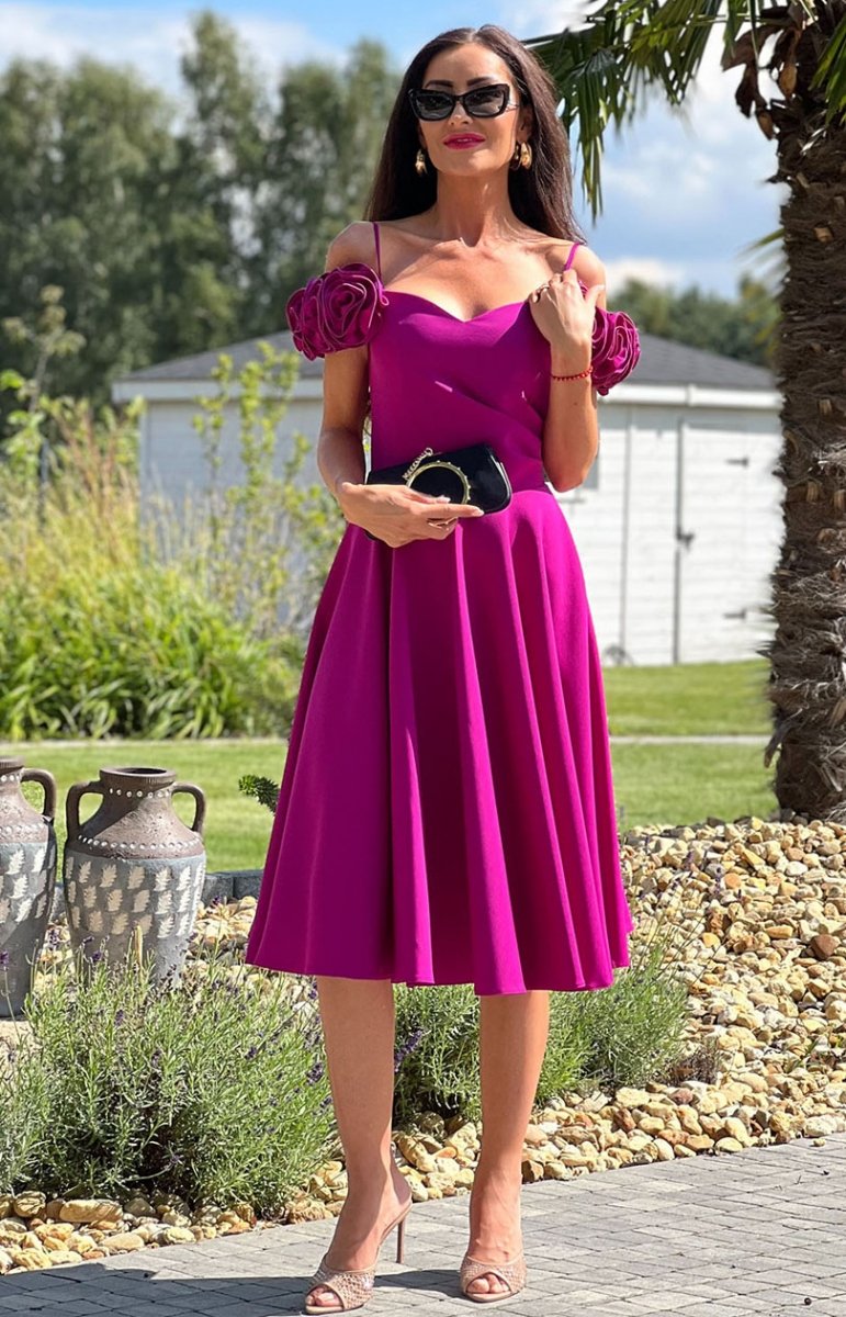 Elizabeth Flower sukienka midi rozkloszowana magenta | Intimiti.pl