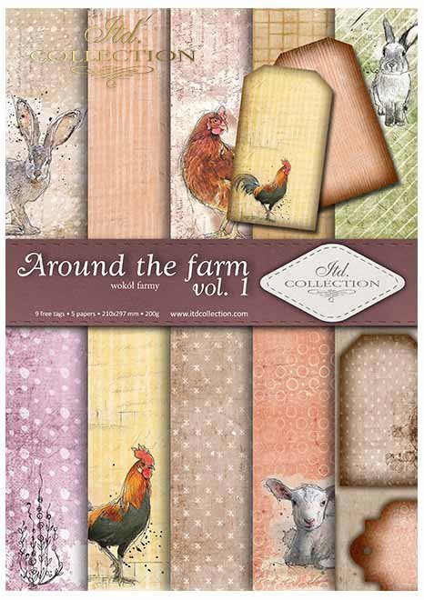 Scrapbooking papers SCRAP-035 * around the farm, rabbits, chickens ...