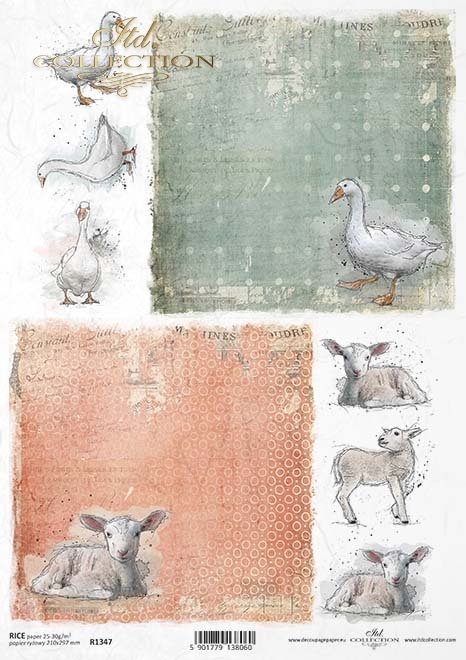 Rice paper R1347 - Paper for decoupage rice * Easter, geese and lambs ...