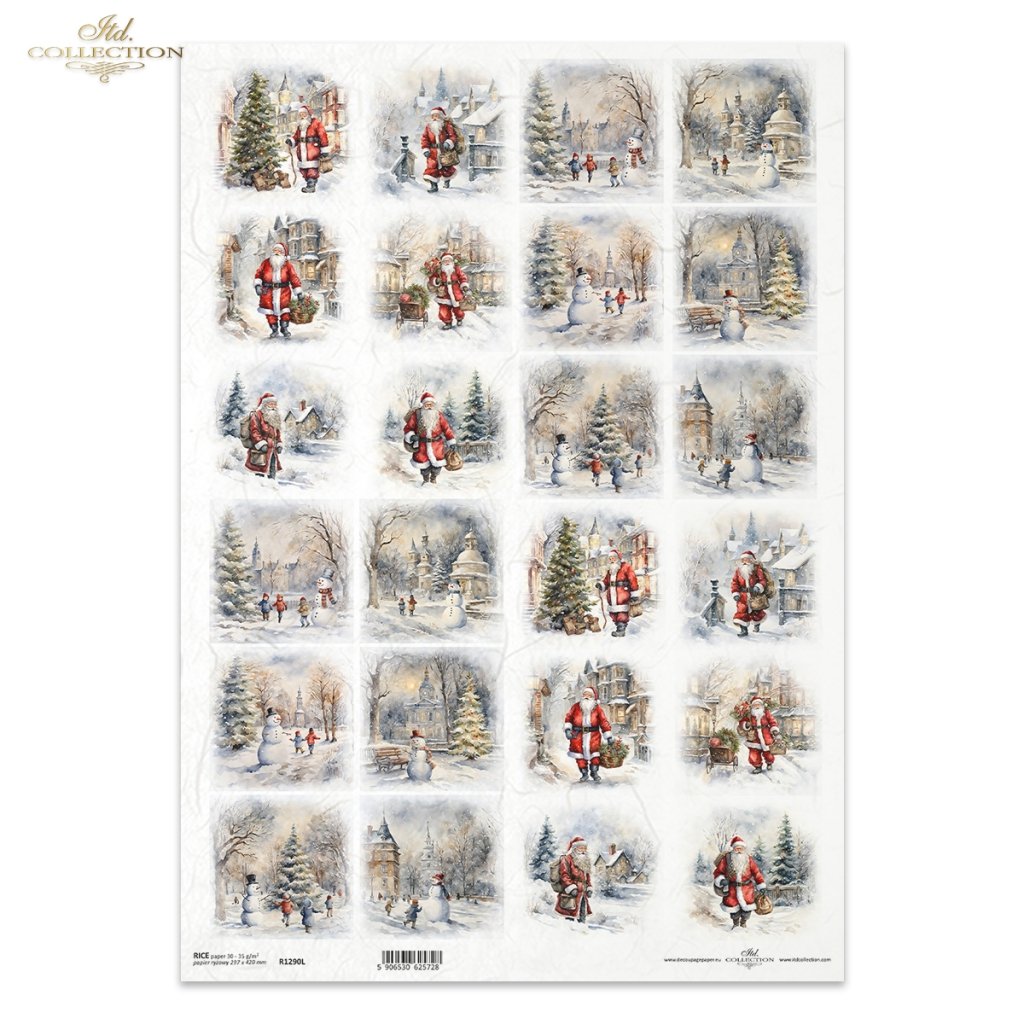 Rice paper A3 R1290L - winter views, Father Christmas, children, snowmen