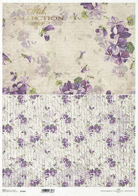 Rice paper A3 R1020L - violet, flowers, violets, bouquets, pastel ...