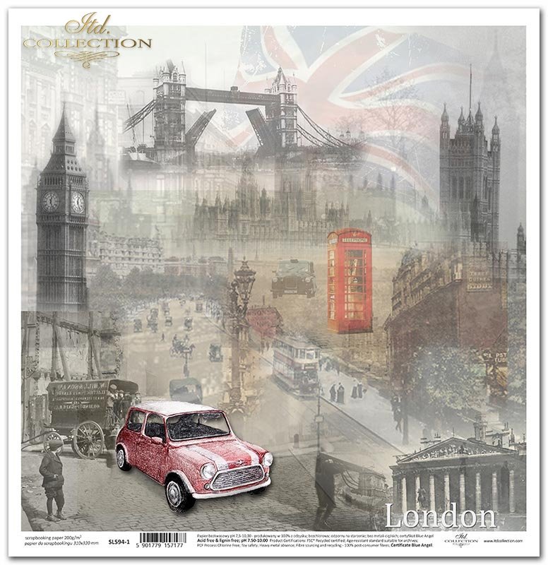 scrapbooking paper SL0594* London, travel, Big Ben, old streets