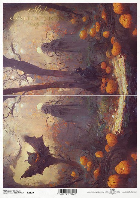 Rice paper R2129*Series - Halloween - dark forest, ghosts, pumpkins ...