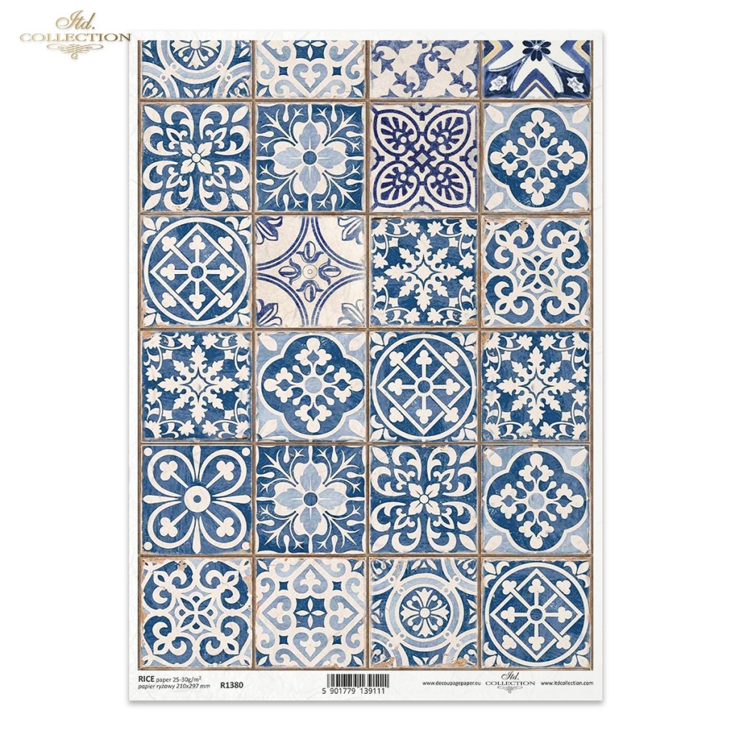 Rice paper R1380 - Paper for decoupage rice * Vintage, blue tiles