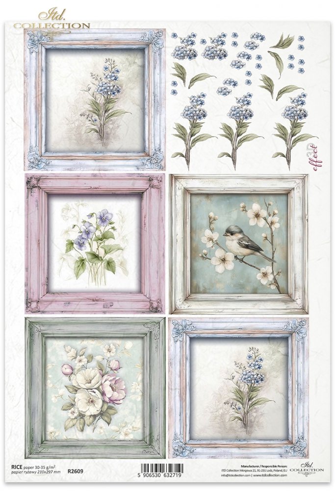 Papel Decoupage Arroz R2609 - Flores 3D, marcos