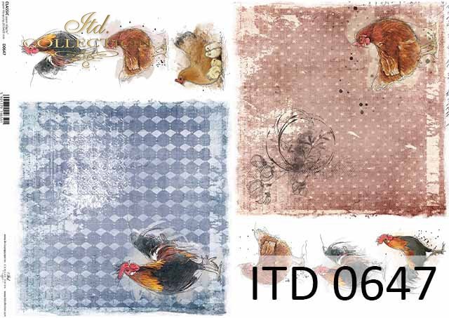 Papier für Serviettentechnik und Decoupage D0647 Henne, Hahn und kleine ...