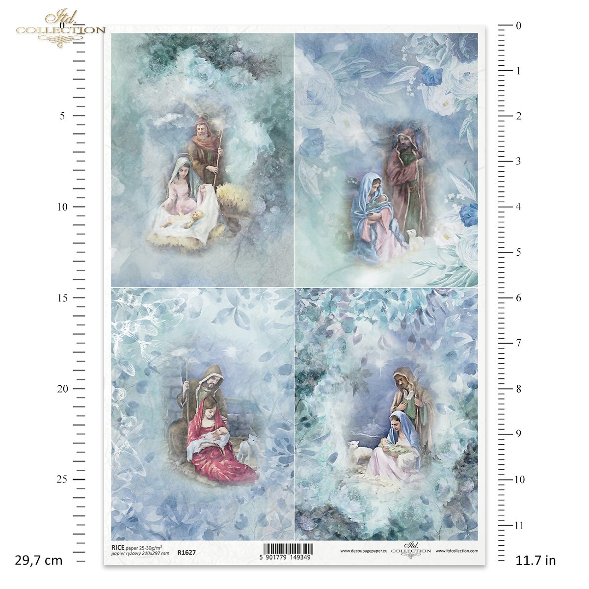 Rice paper R1627 - Christmas in blue * Christmas, Holy Family, manger ...
