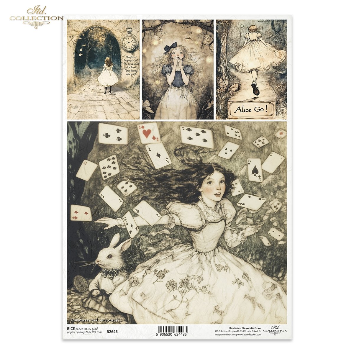 Rice paper R2646 * Alice, cards, White Rabbit, fairy tale compositions