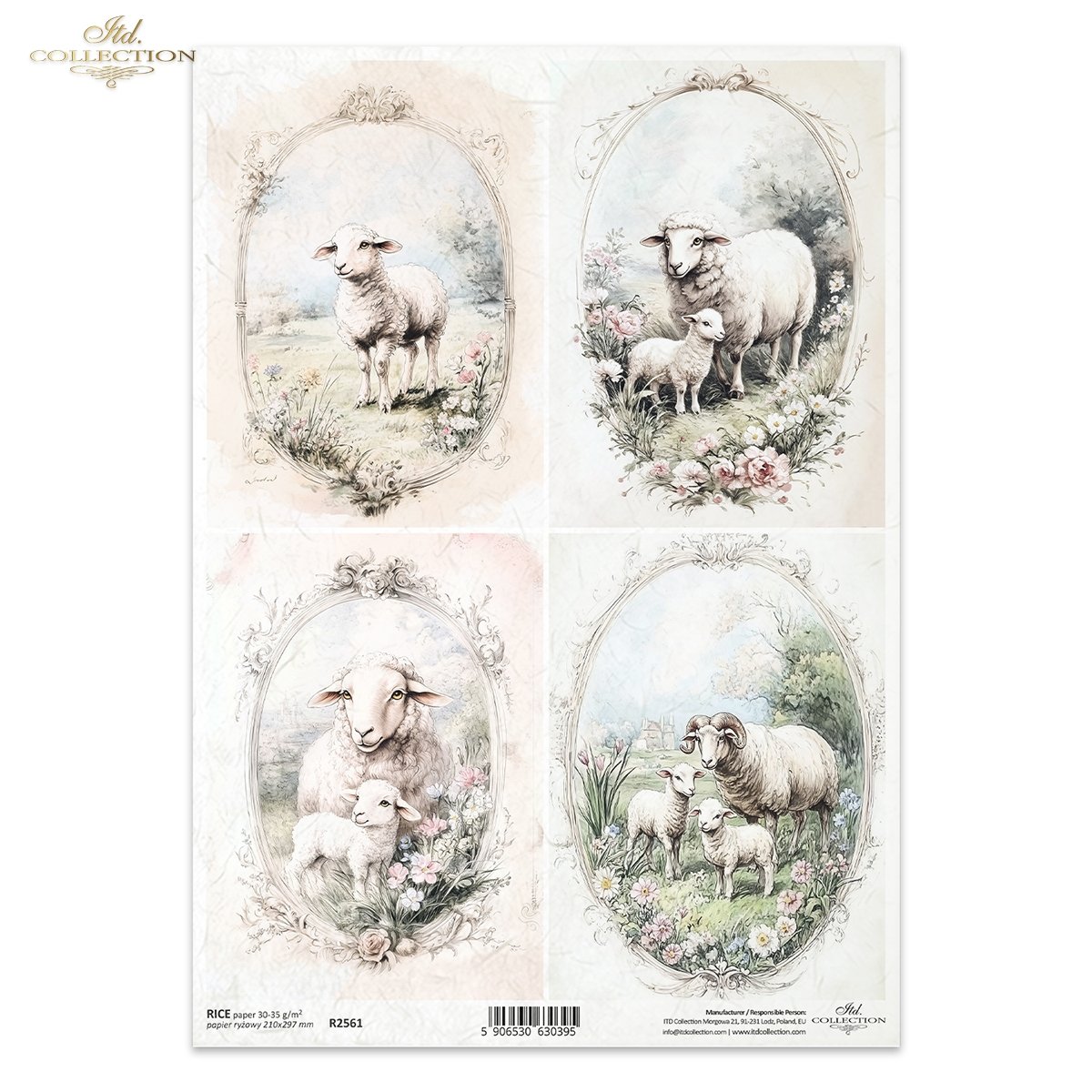 Rice paper R2561 * sheep, countryside animals, springtime climate ...